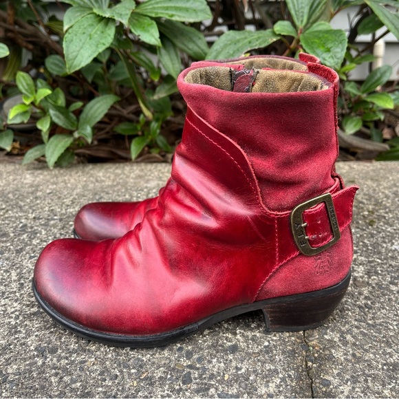 Fly London | Shoes | Fly London Mel Red Leather Zip Ankle Slouchy Boots ...